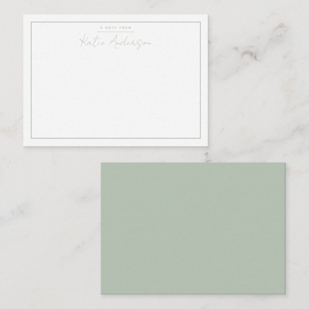 Modern Minimal Typography Script Sage Green Note Card | Zazzle