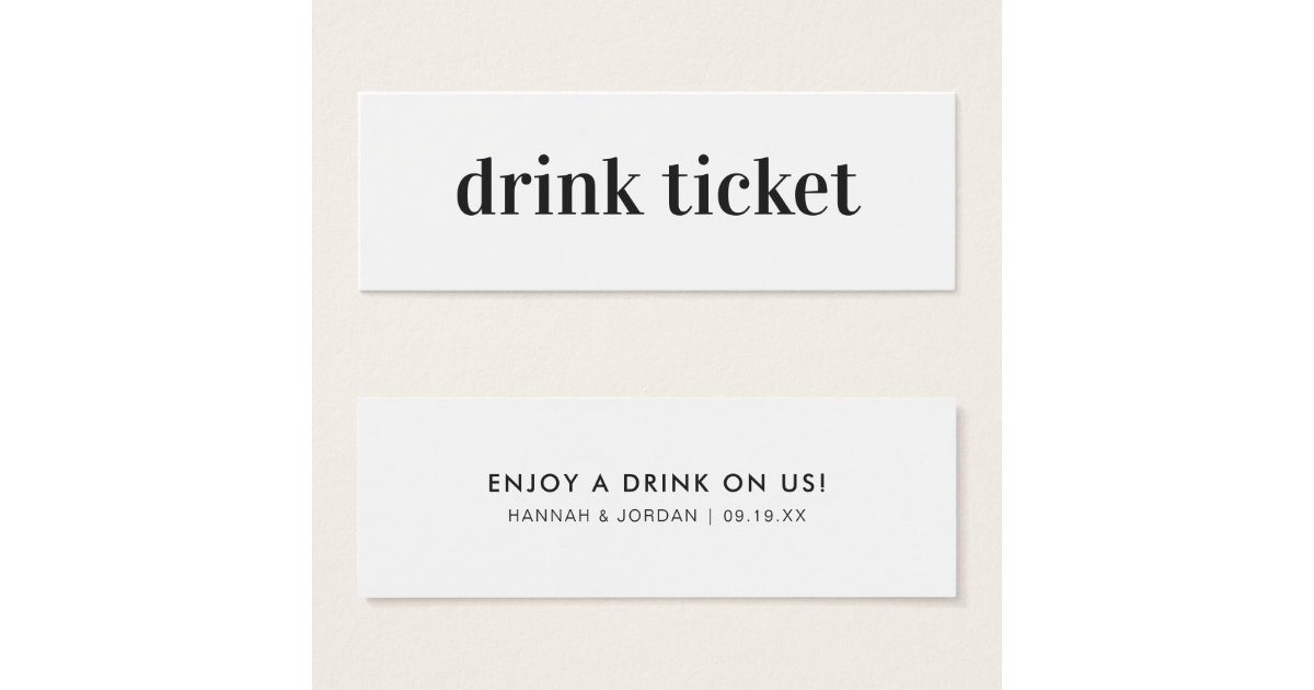 Modern Minimal | Wedding Bar Drink Ticket | Zazzle