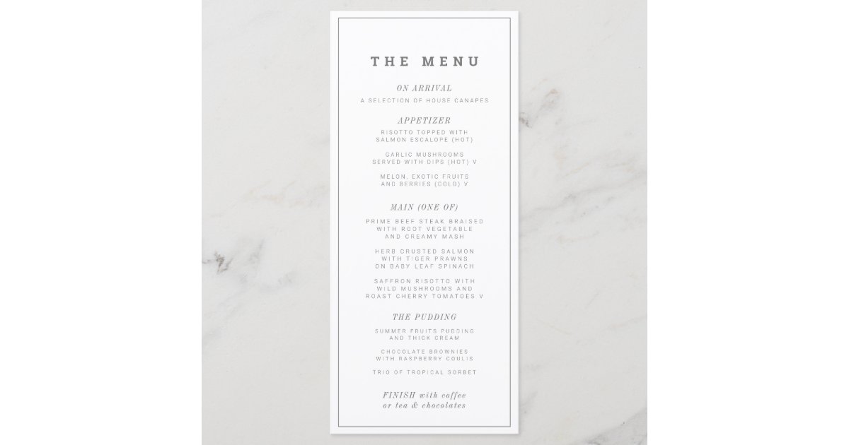 Modern minimal wedding or event custom mono menu | Zazzle
