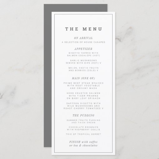 Modern minimal wedding or event custom mono menu | Zazzle
