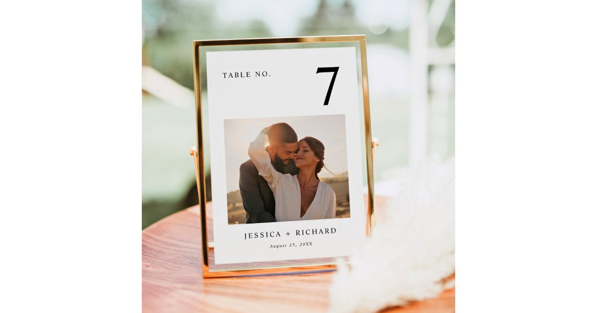 Modern Minimal Wedding Photo Table Number | Zazzle