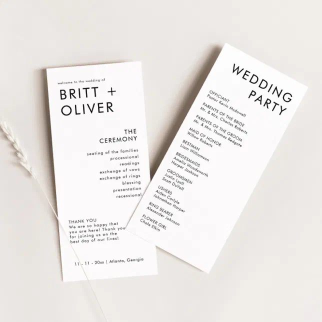 Modern Minimal Wedding Program Order Of Events | Zazzle