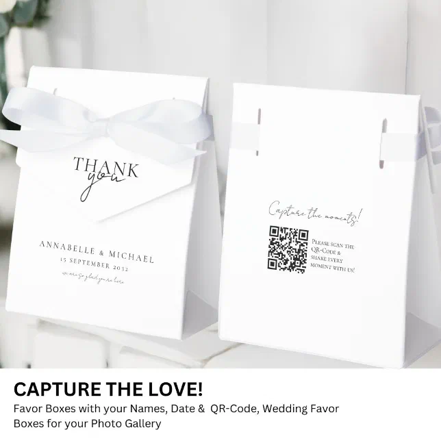 Modern, Minimal, Wedding QR Code Photo Sharing Favor Boxes | Zazzle