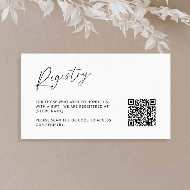 Modern Minimal Wedding Registry QR Code Enclosure Card | Zazzle