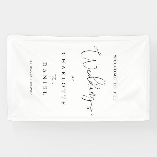 Modern, minimal, white wedding banner | Zazzle