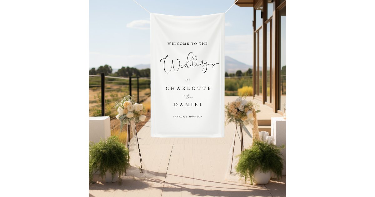 Modern, minimal, white wedding banner | Zazzle