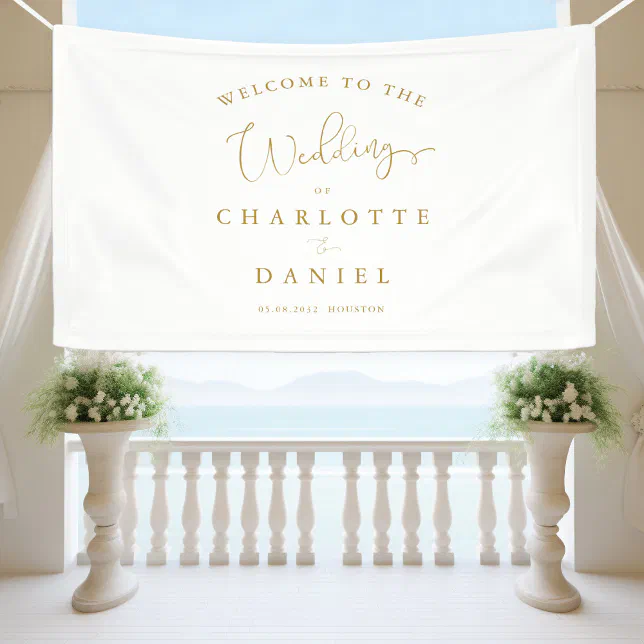 Modern, minimal, white wedding banner | Zazzle
