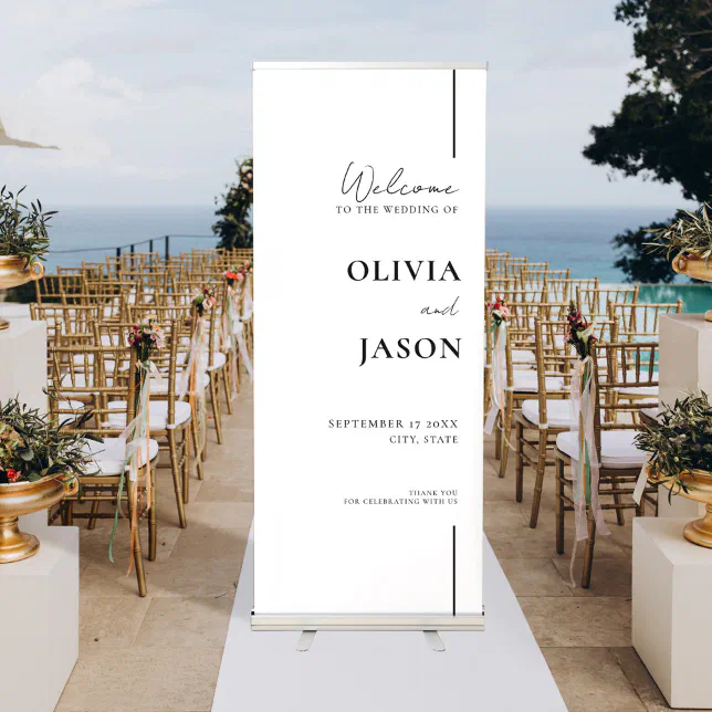 Modern Minimal White Wedding Welcome Retractable Banner | Zazzle