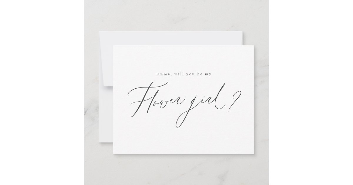 Modern minimal will you be my flower girl script invitation | Zazzle