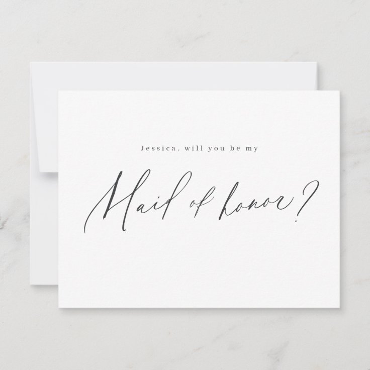 Modern minimal will you be my maid of honor script invitation | Zazzle