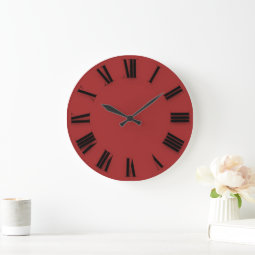 Modern Minimalism Black Red Roman Numbers Large Clock | Zazzle