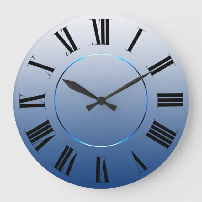 Modern Minimalism Blue Navy Roman Numbers Large Clock | Zazzle