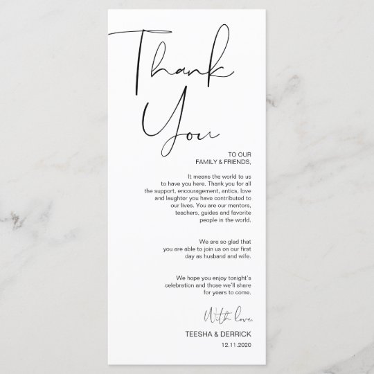 Modern Minimalism Script Place Setting Thank You Program | Zazzle.com