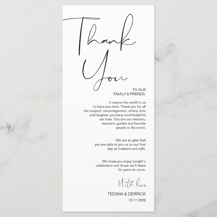 Modern Minimalism Script Place Setting Thank You Program | Zazzle