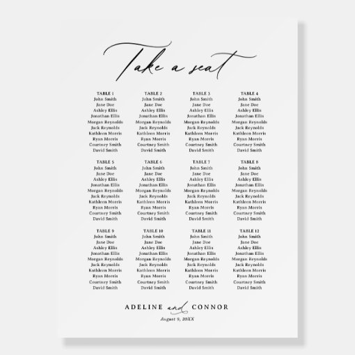 Modern Minimalist 12 Table Seating Chart Foam Board | Zazzle