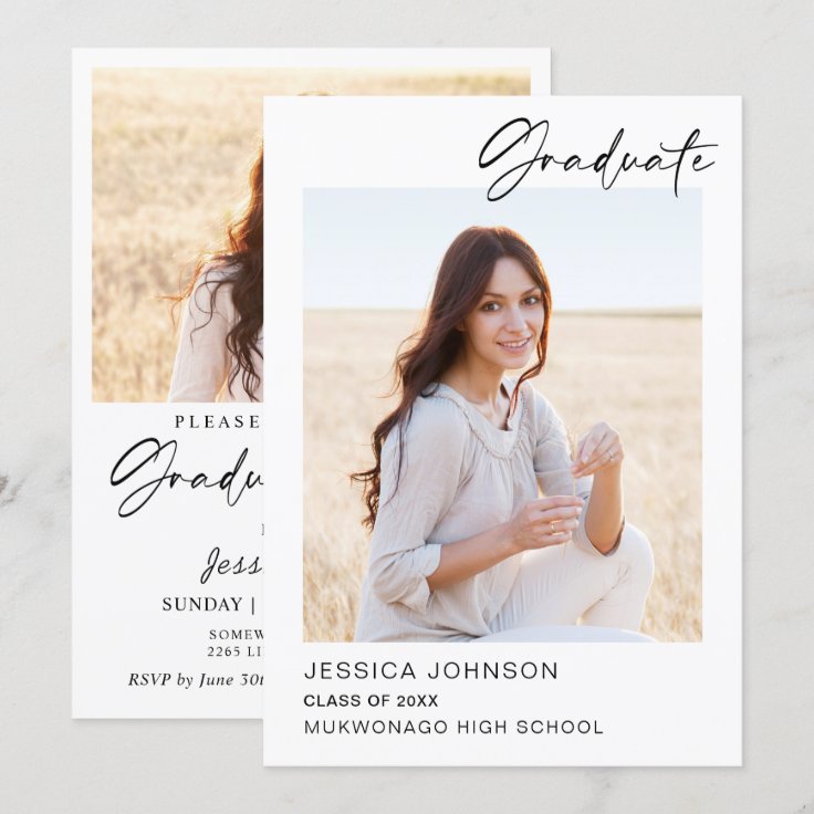Modern Minimalist 2 PHOTO Graduation Party Invitation | Zazzle