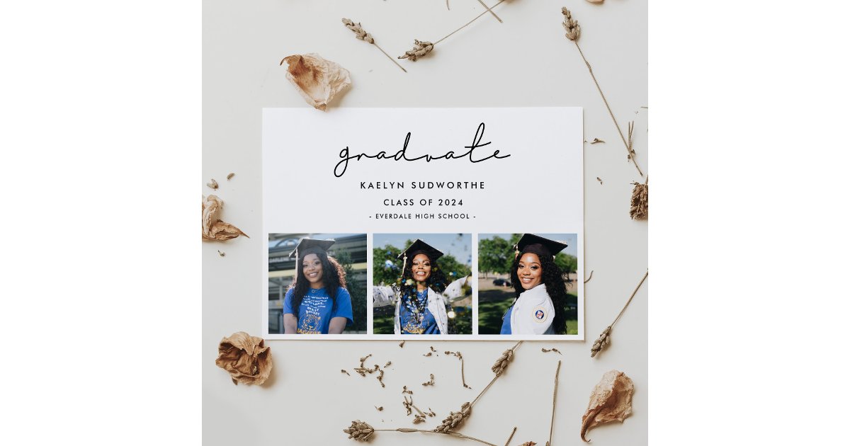 Modern minimalist 3 pictures collage Graduation Announcement | Zazzle