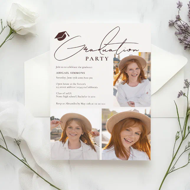 Modern Minimalist 4 Photo Graduation Party Invitation | Zazzle