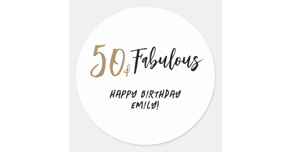 Modern Minimalist 50 And Fabulous 50th Birthday Classic Round Sticker