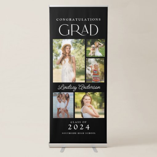 Modern Minimalist 5 Photo Congratulations Graduate Retractable Banner ...