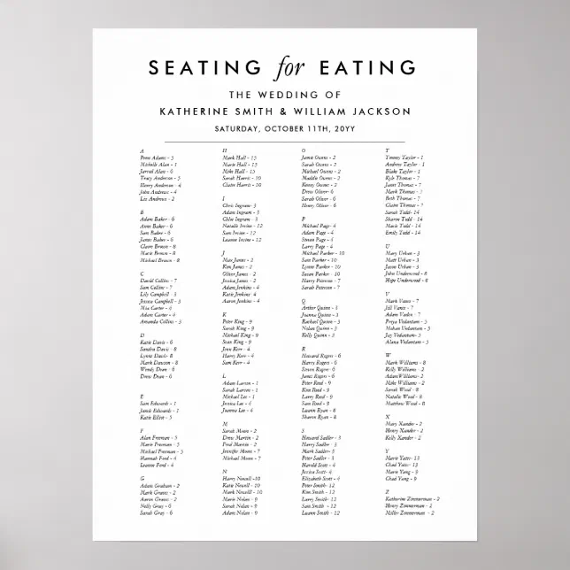 Modern Minimalist Alphabetical Order Seating Chart | Zazzle