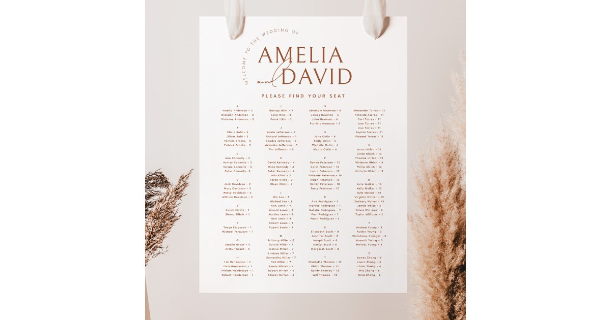 Modern Minimalist Alphabetical Seating Chart | Zazzle