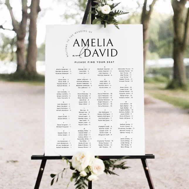 Modern Minimalist Alphabetical Seating Chart Foam Board | Zazzle