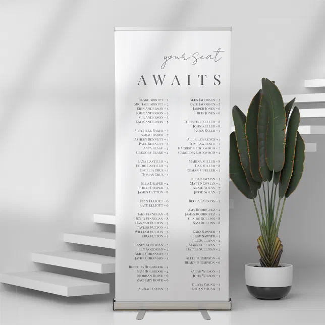 Modern Minimalist Alphabetical Seating Chart Retractable Banner | Zazzle
