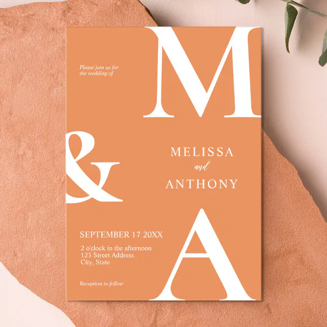 Modern Minimalist Apricot Wedding Invitation | Zazzle