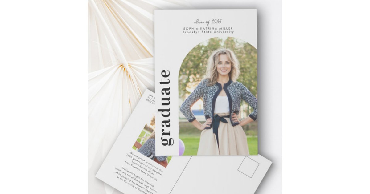 Modern Minimalist Arch 2 Photo Graduate Graduation Postcard | Zazzle