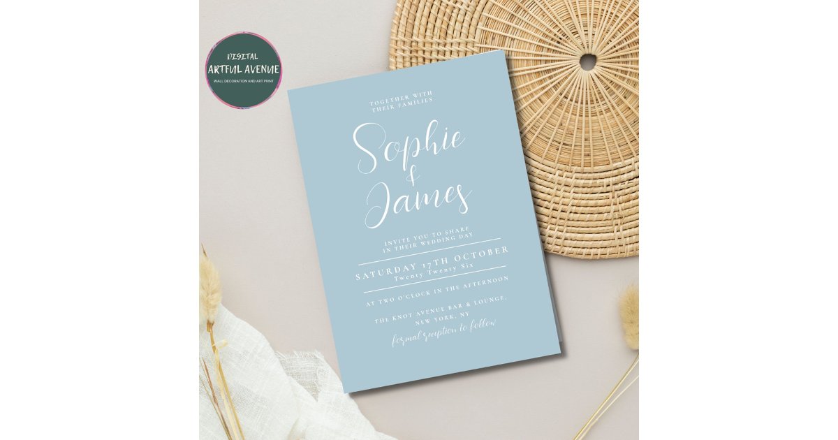 Modern Minimalist Baby Blue Wedding Invitation | Zazzle