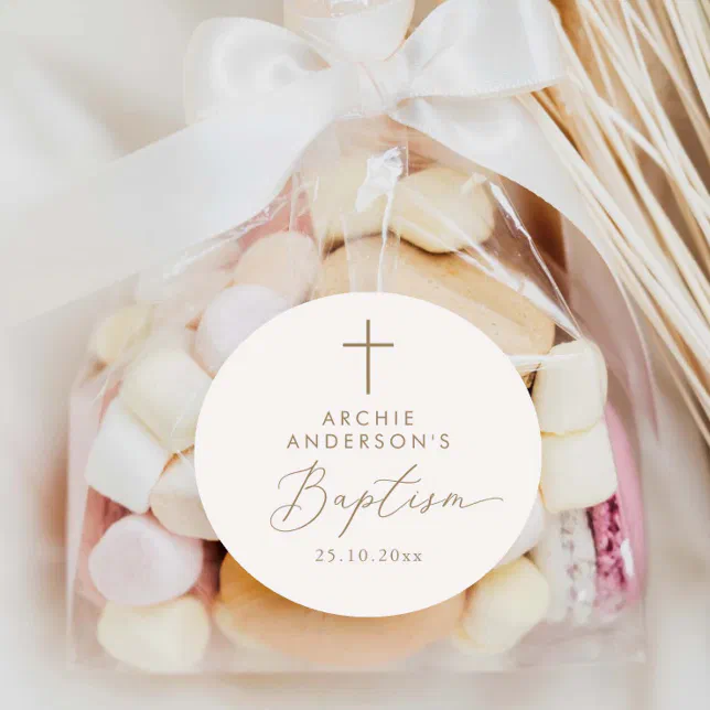 Modern Minimalist Baptism Classic Round Sticker | Zazzle
