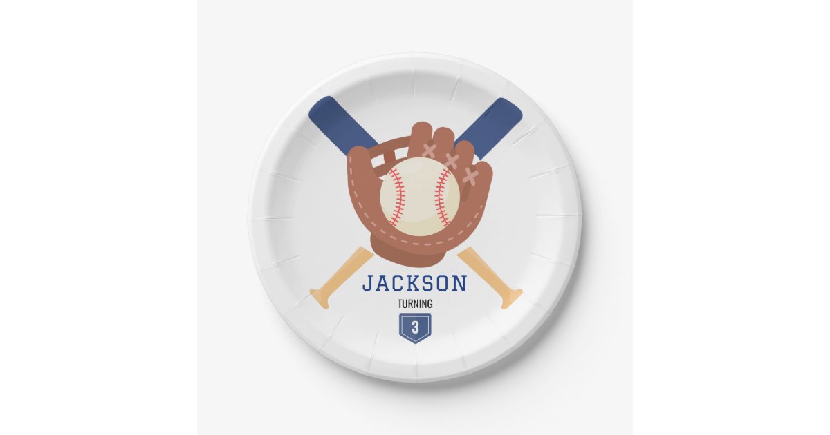 Modern Minimalist Baseball Batter Up Birthday Paper Plates | Zazzle