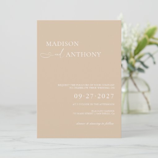 Modern & Minimalist Beige Boho Wedding Invitation | Zazzle