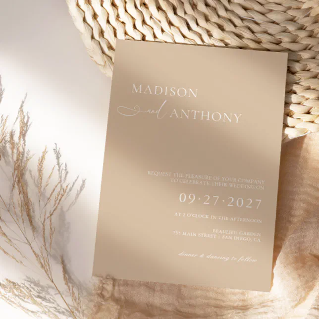 Modern & Minimalist Beige Boho Wedding Invitation | Zazzle