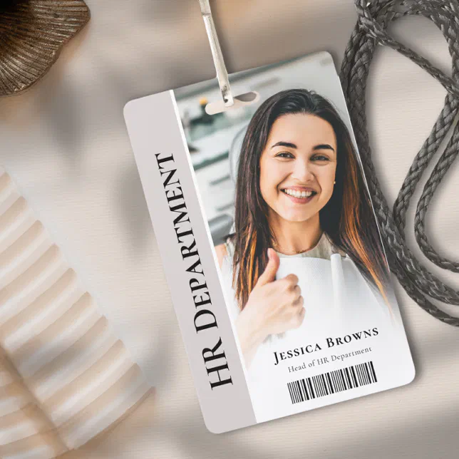 Modern Minimalist Beige Business Employee ID Photo Badge | Zazzle