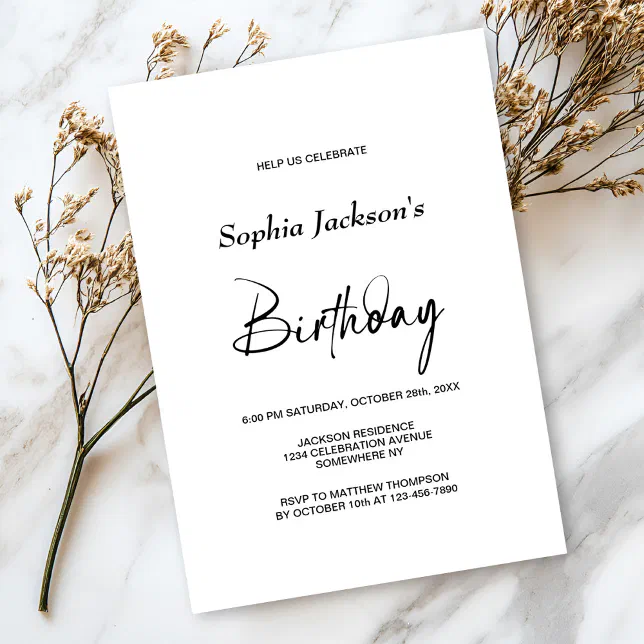 Modern Minimalist Birthday Party Invitation | Zazzle