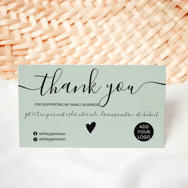 Modern minimalist black and greenorder thank you business card | Zazzle