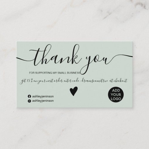 Modern minimalist black and greenorder thank you business card | Zazzle