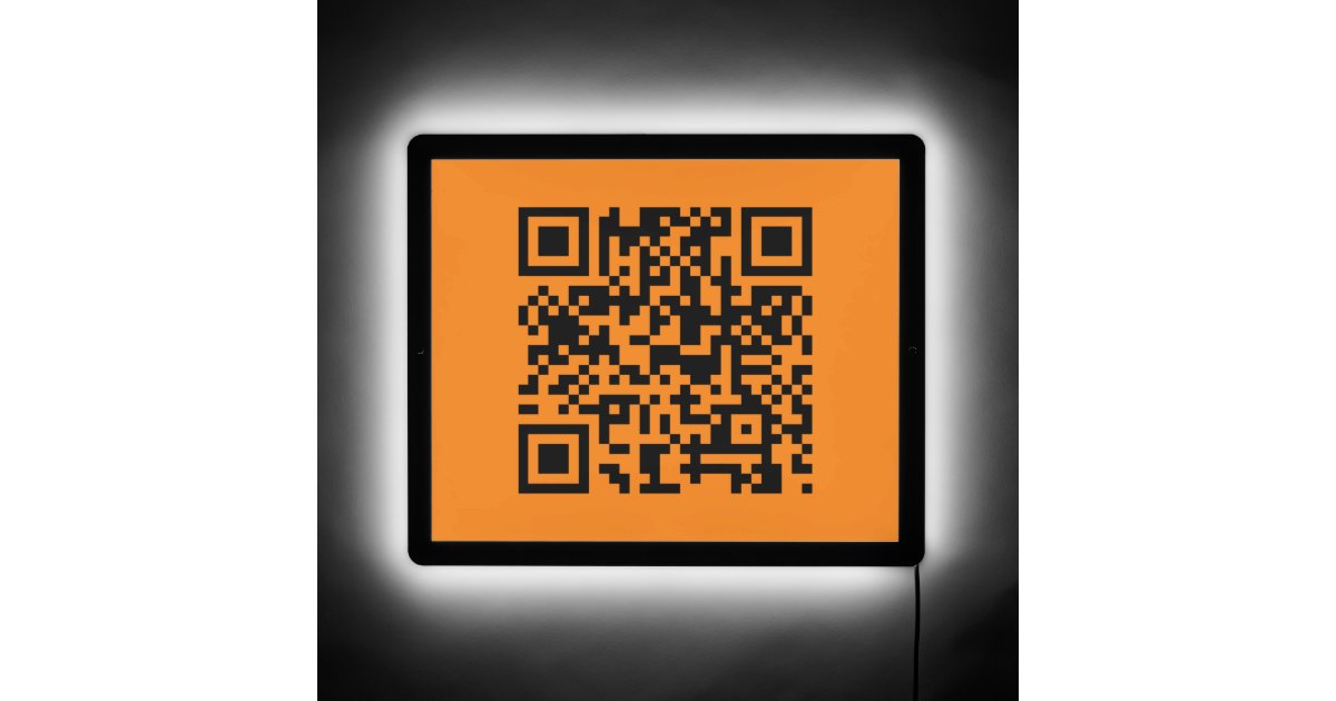Modern Minimalist Black and Orange QR Code Cool LED Sign | Zazzle