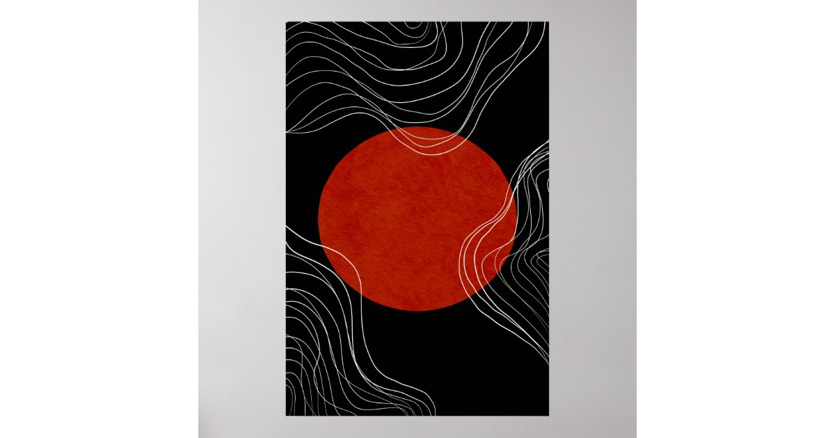 Modern Minimalist Black and Red Abstract Poster | Zazzle