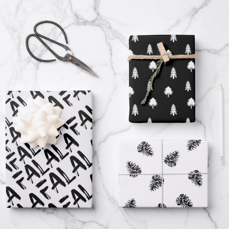 Modern Minimalist Black And White Christmas Wrapping Paper Sheets | Zazzle