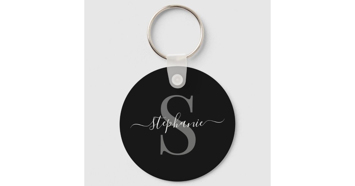 Modern Minimalist Black and White Monogram Initial Keychain | Zazzle