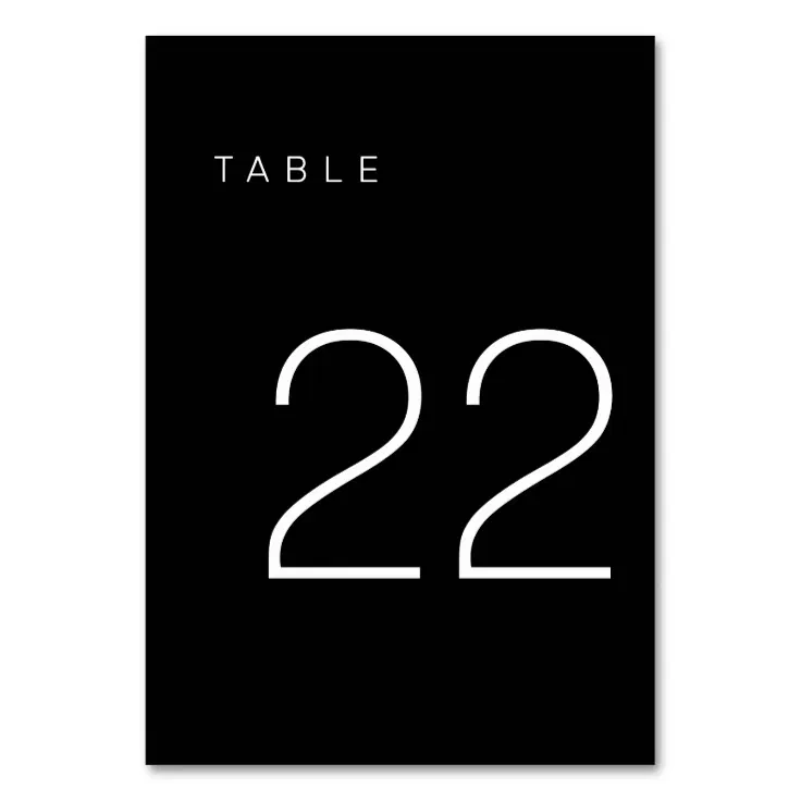 Modern Minimalist Black and White Table Number 22 | Zazzle