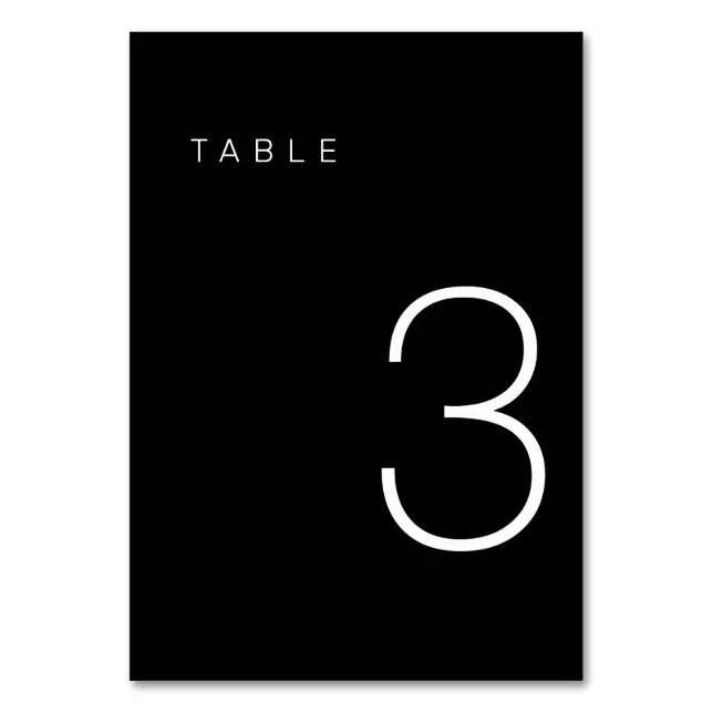 Modern Minimalist Black and White Table Number 3 | Zazzle
