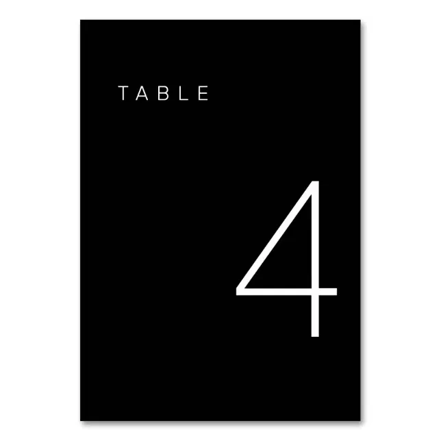 Modern Minimalist Black and White Table Number 4 | Zazzle
