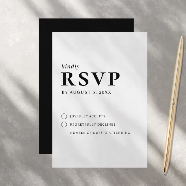Modern Minimalist Black and White Wedding RSVP Card | Zazzle