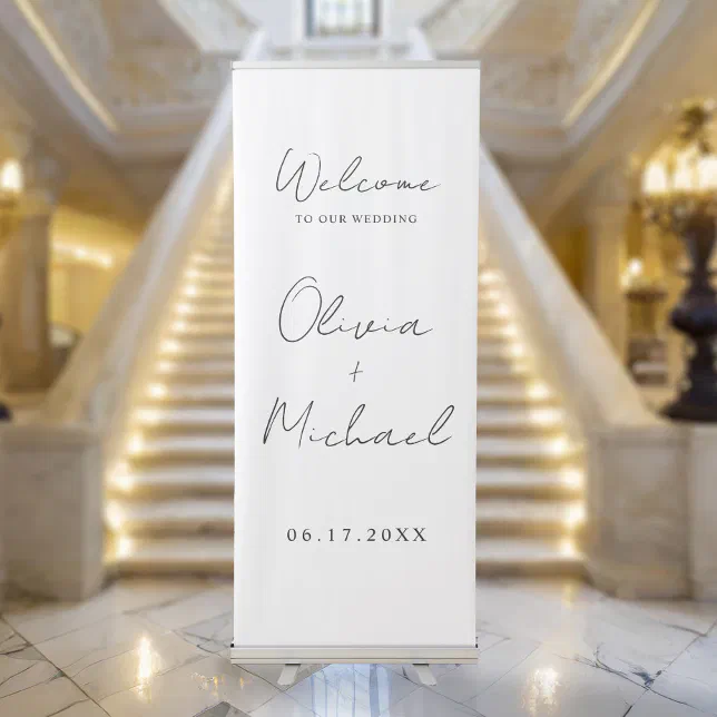 Modern Minimalist Black and White Wedding Welcome Retractable Banner ...
