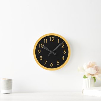 Modern Minimalist Black And Yellow Kitchen Round Clock | Zazzle