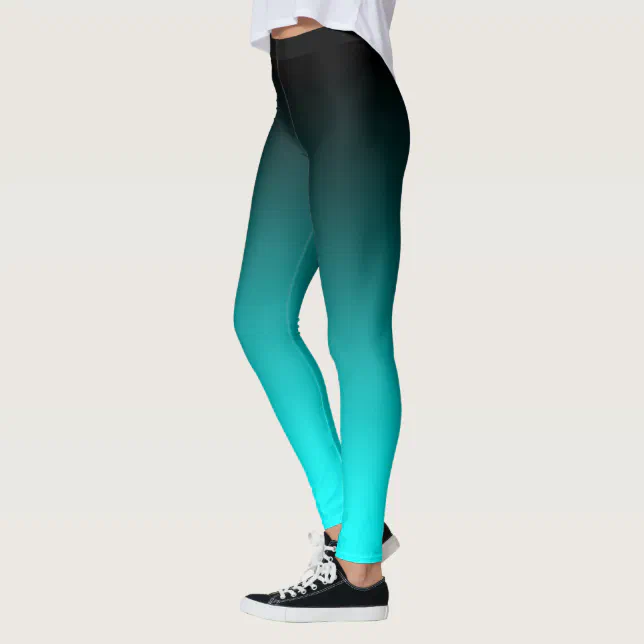 Modern Minimalist Black Aqua Gradient Leggings | Zazzle